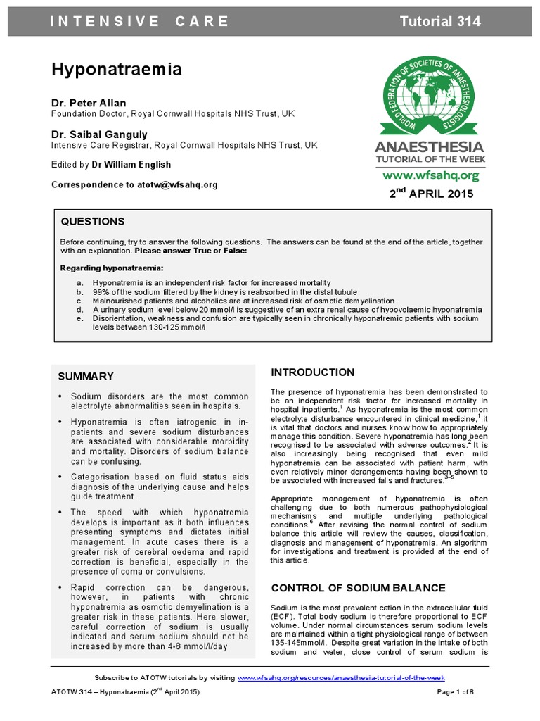 Hyponatraemia: Dr. Peter Allan Dr. Saibal Ganguly | PDF | Medicine ...