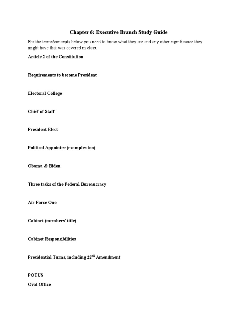 2d - Executive Branch Study Guide | PDF | Politics | Social Science