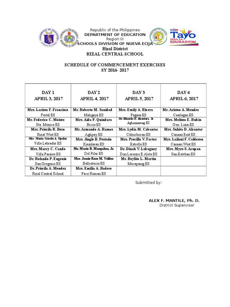 Sched of Commencement Exercises | PDF