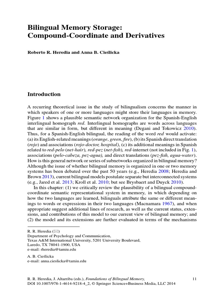 Bilingual Memory Storage: Compound-Coordinate and Derivatives | PDF ...