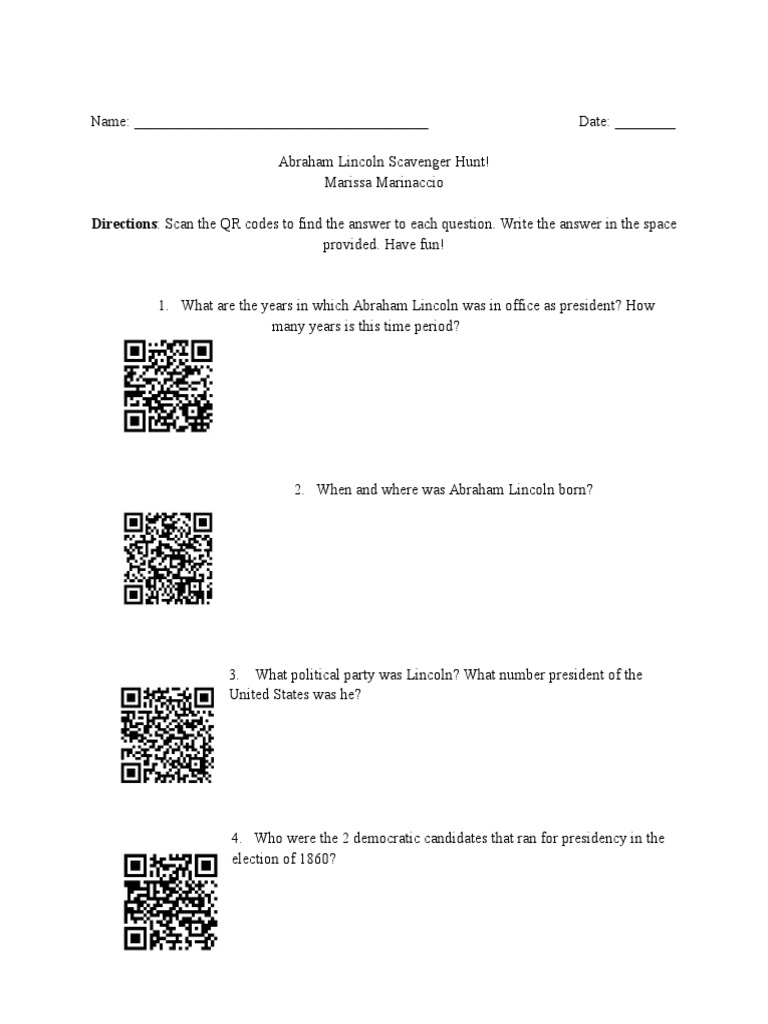 Abraham Lincoln Scavenger Hunt Guide | PDF | History
