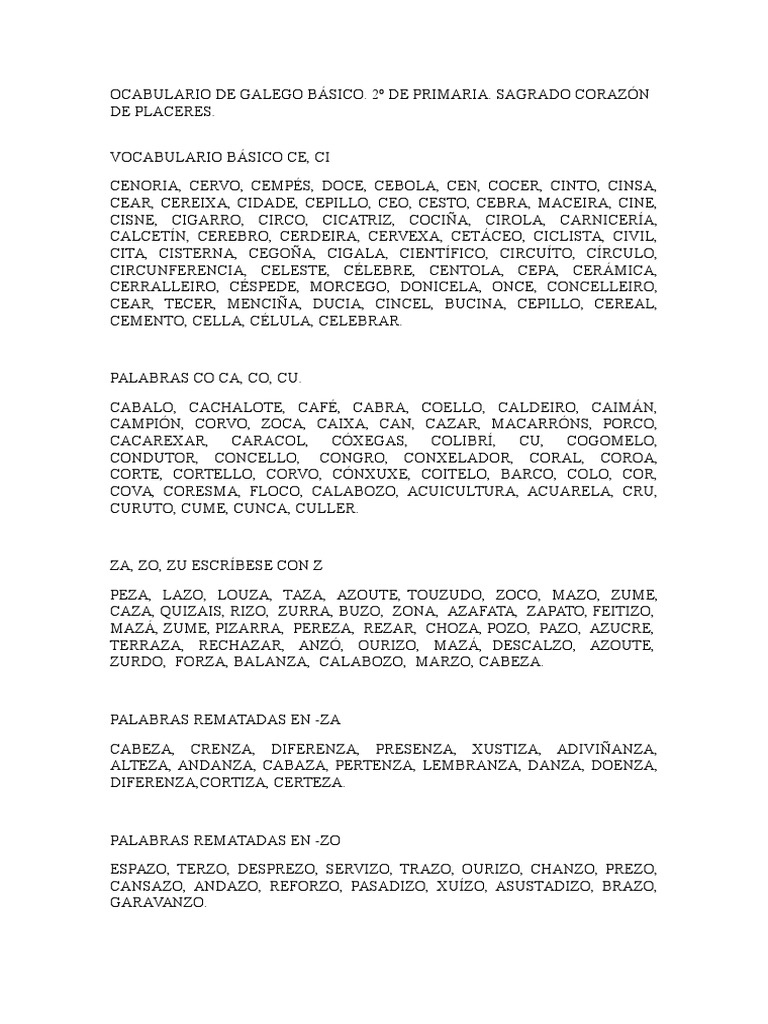 Vocabulario de Galego Básico | PDF