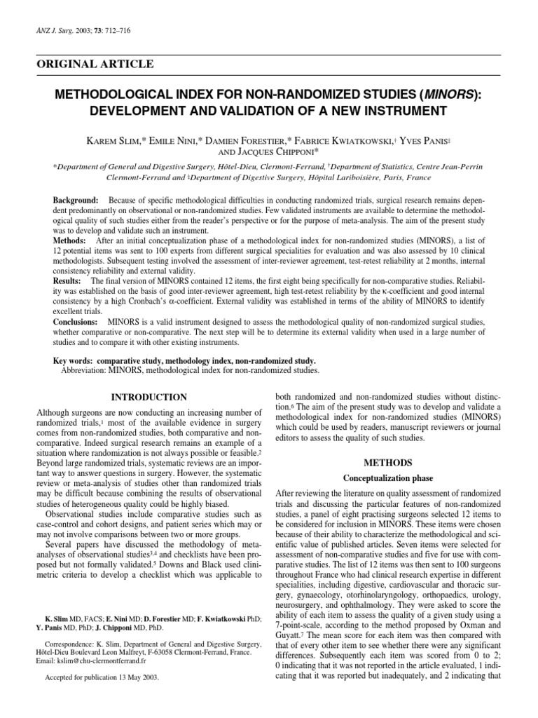 MINORS Criteria For Non-Randomized Studies | PDF | Randomized Controlled Trial | Standard Deviation