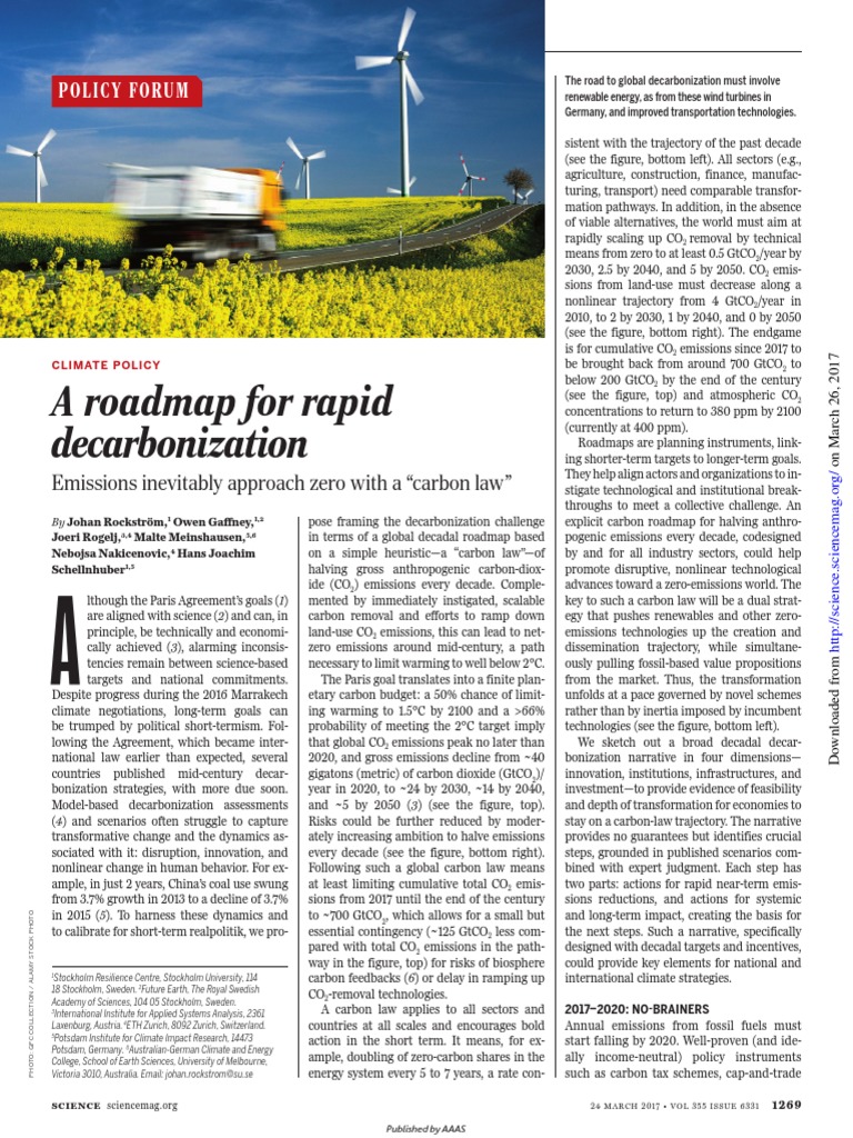 A Roadmap For Rapid Decarbonization | PDF | Low Carbon Economy | Global ...