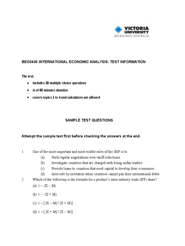 Sample MC Questions | Download Free PDF | Tariff | Imports