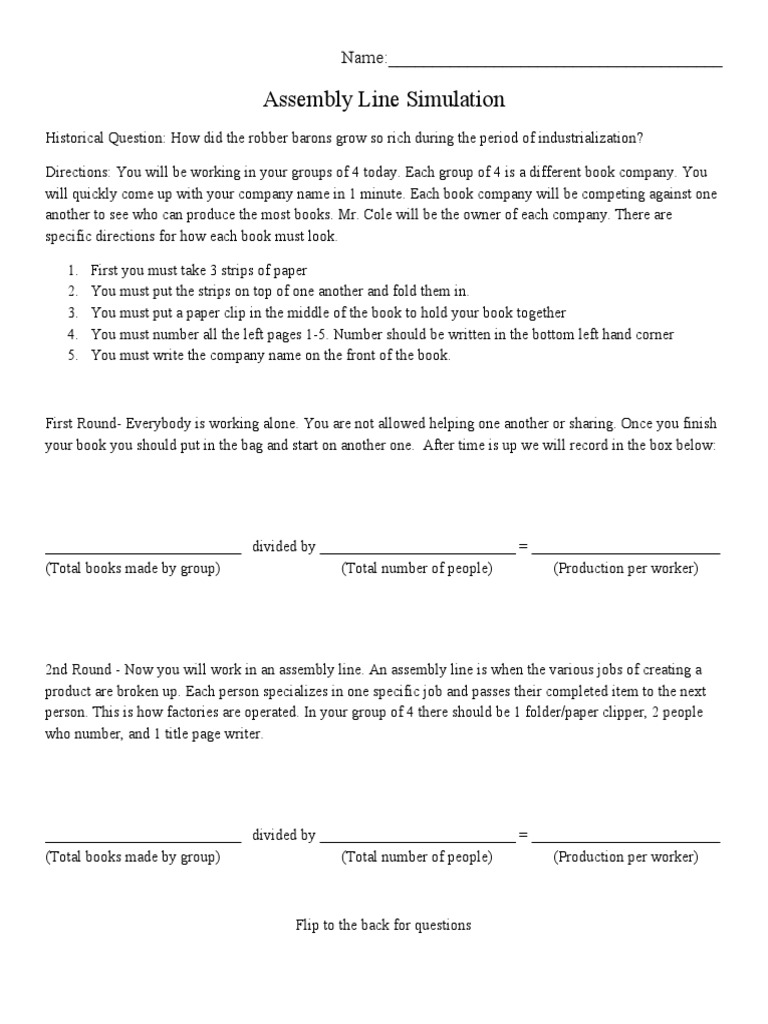 Assembly Line Simulation: Name | PDF