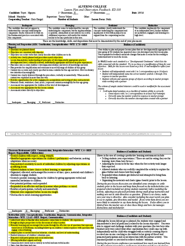 Ed338-1stobserved Lessonsupervisorevalobservation | PDF | Educational ...