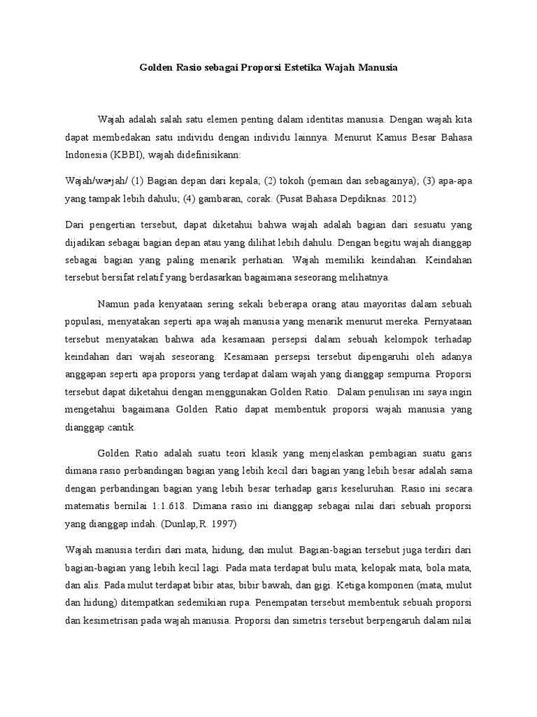 Golden Rasio Sebagai Proporsi Estetika Pada Wajah Manusia | PDF
