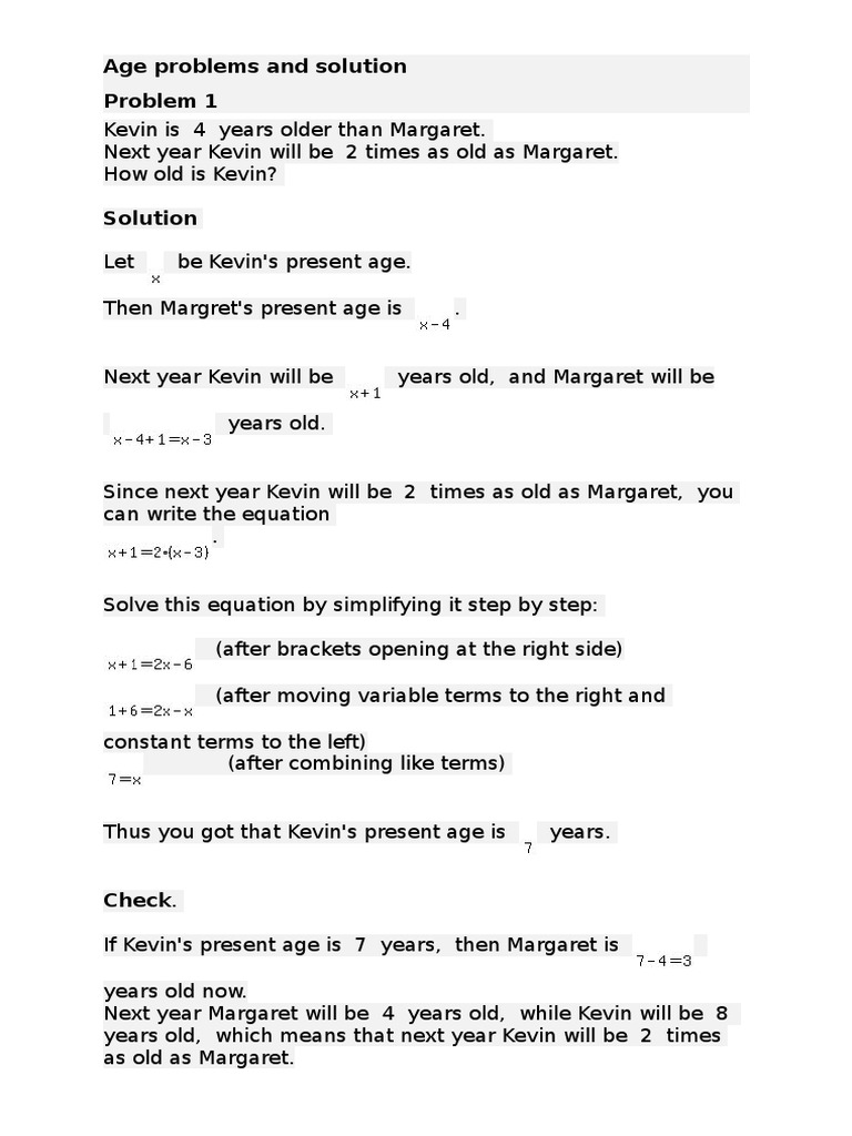Age Problems and Solution | Download Free PDF | Equations | Theoretical ...