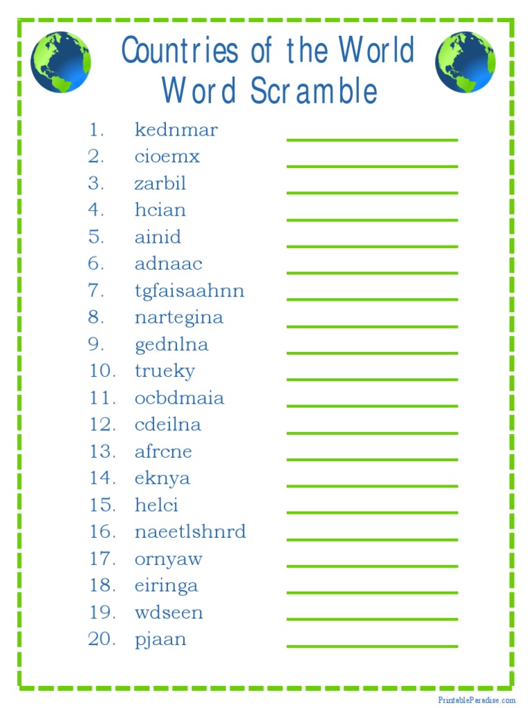 Country Word Scramble | PDF | Mountaineering | Hiking