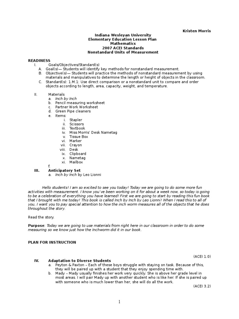 Math Lesson Plan - Measurement | PDF | Educational Assessment | Applied ...