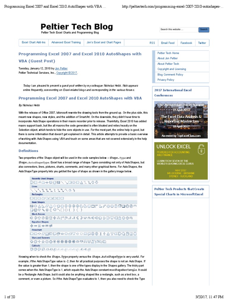 Programming Excel 2007 And Excel 2010 Autoshapes Pdf Microsoft Excel Application Software