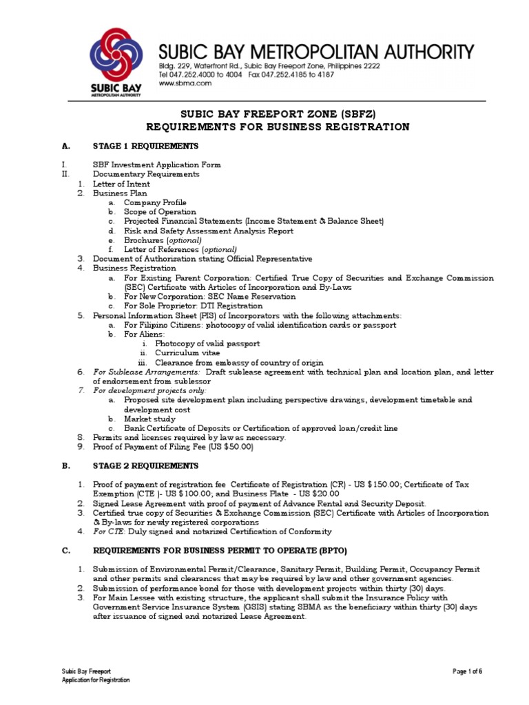 SBMA - Business Registration Application | PDF | U.S. Securities And ...