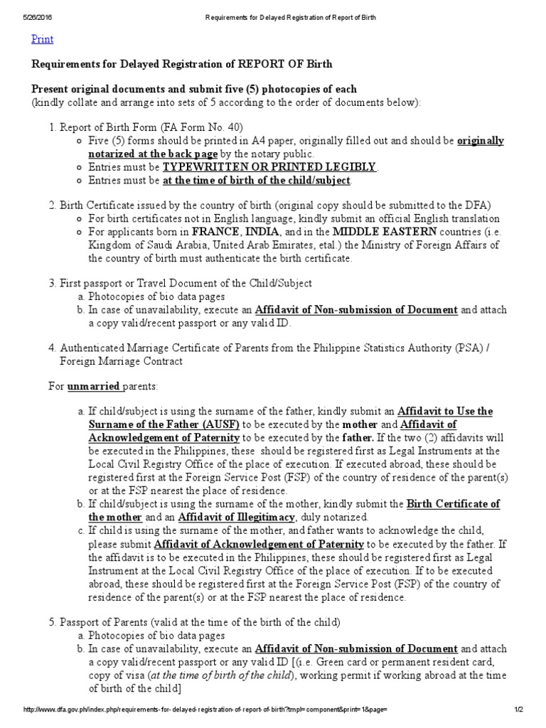 Requirements for Delayed Registration of Report of Birth | Birth ...