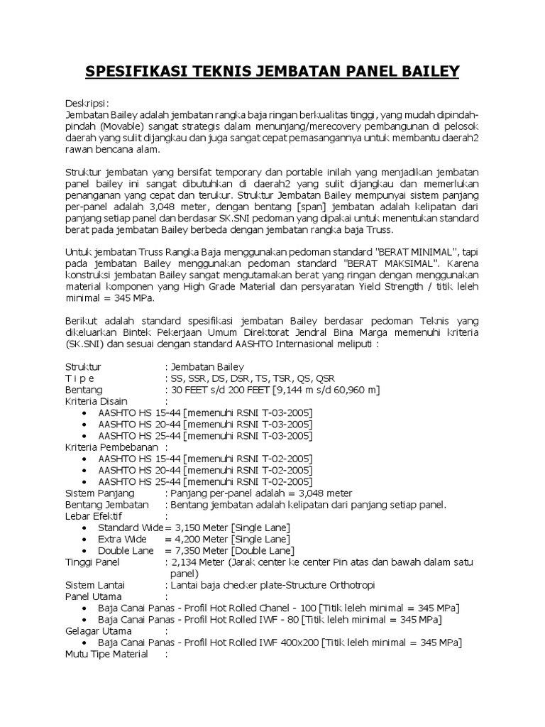 Spesifikasi Teknis Jembatan Panel Bailey | PDF