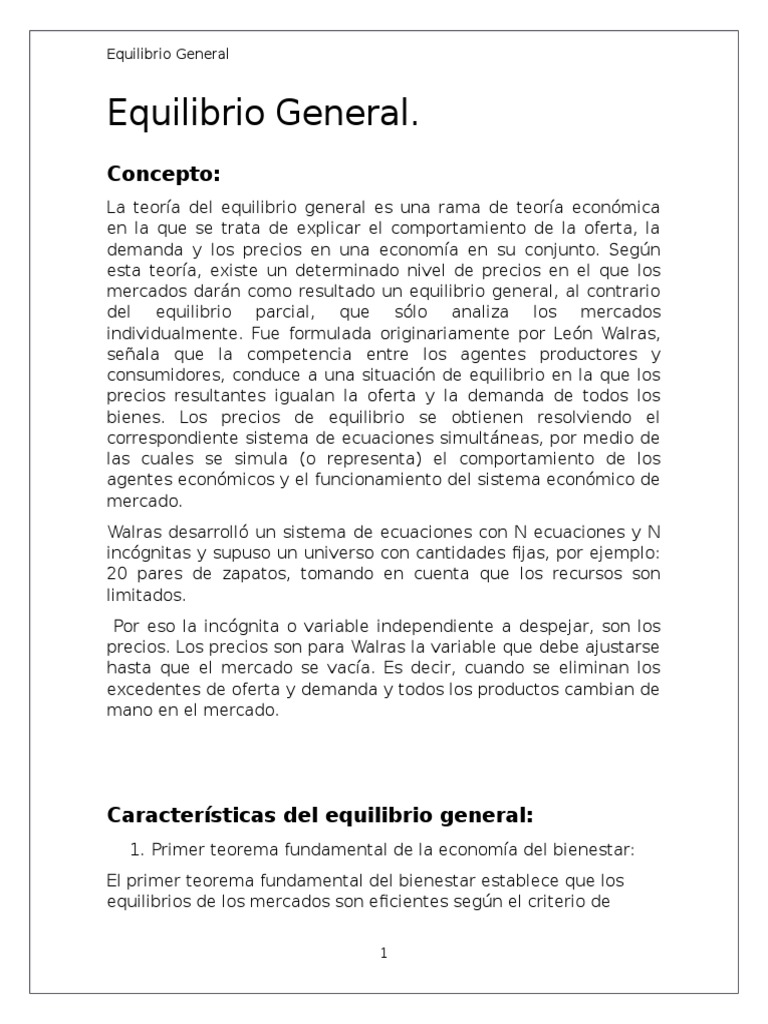 Equilibrio General | PDF | Teoría del equilibrio general | Mercado ...