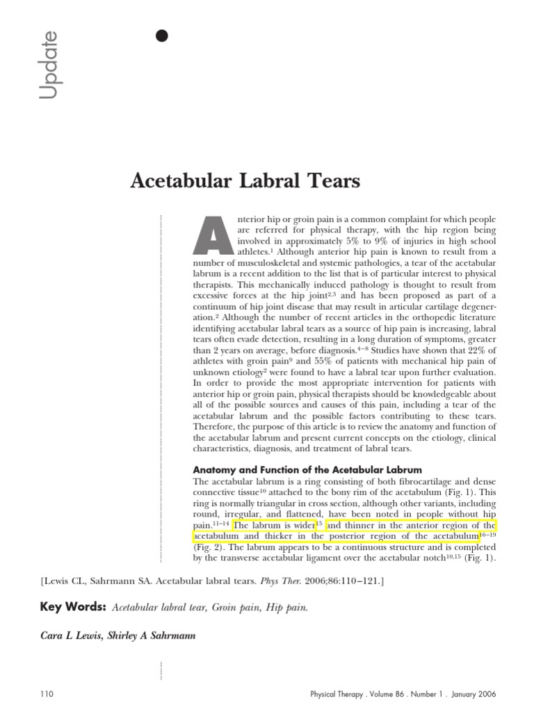 Apta Hip Acetabular Labral Tears | PDF | Hip | Anatomical Terms Of Motion