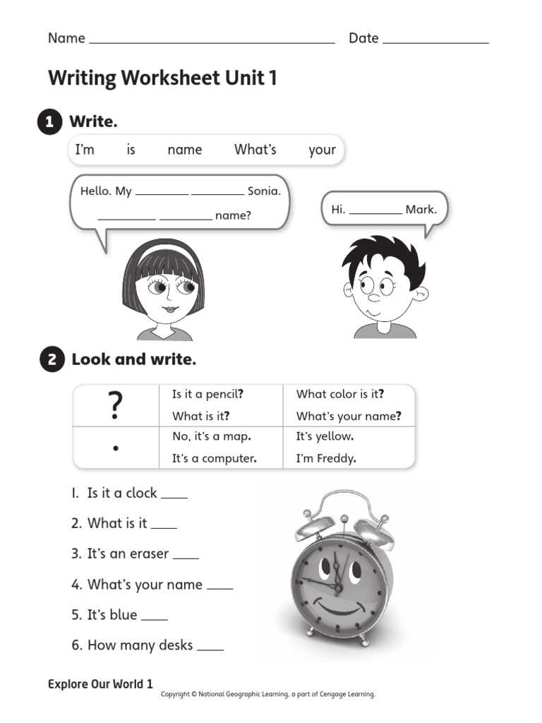 Writing Worksheet Unit 1: Write | PDF