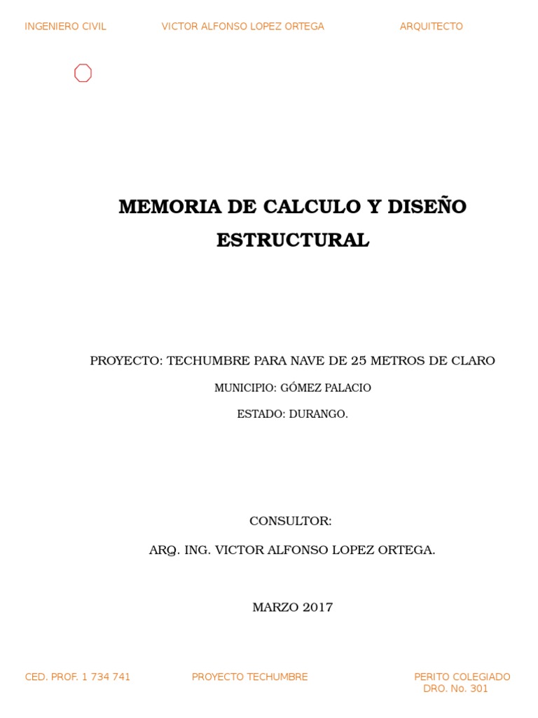 Calculo Estructural Techumbre de 25x10 Dgo | PDF