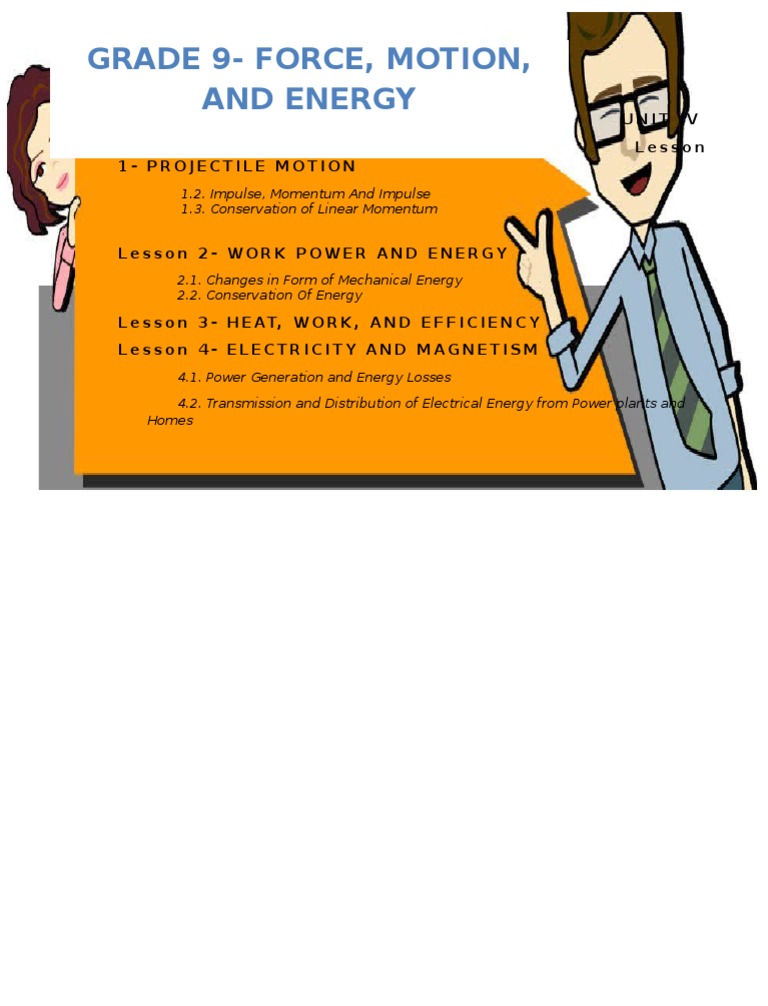 Grade 9-Force, Motion, and Energy: Unit Iv Lesson 1 - Projectile Motion ...
