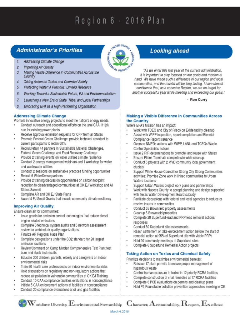 Region 6 - 2016 Plan: Looking Ahead Administrator's Priorities ...