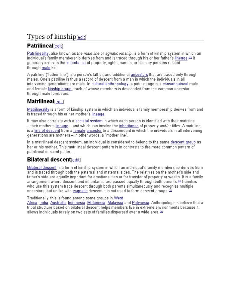 Types of Kinship: Patrilineal | PDF
