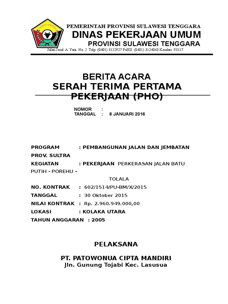 Proses Serah Terima Pekerjaan Pho Pdf