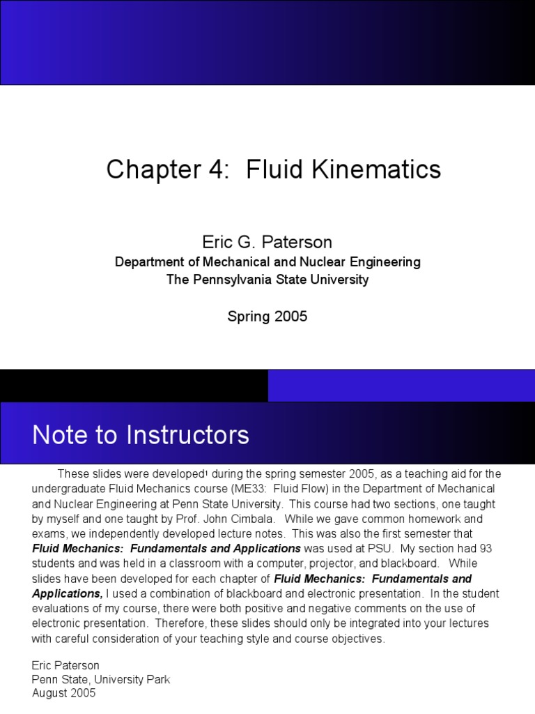 Chapter 4: Fluid Kinematics: Eric G. Paterson | PDF | Continuum ...