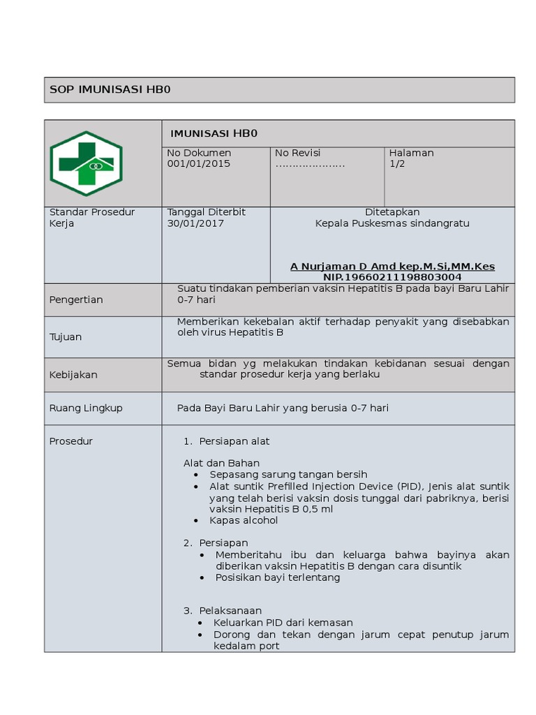 Sop Imunisasi Hb0 | PDF