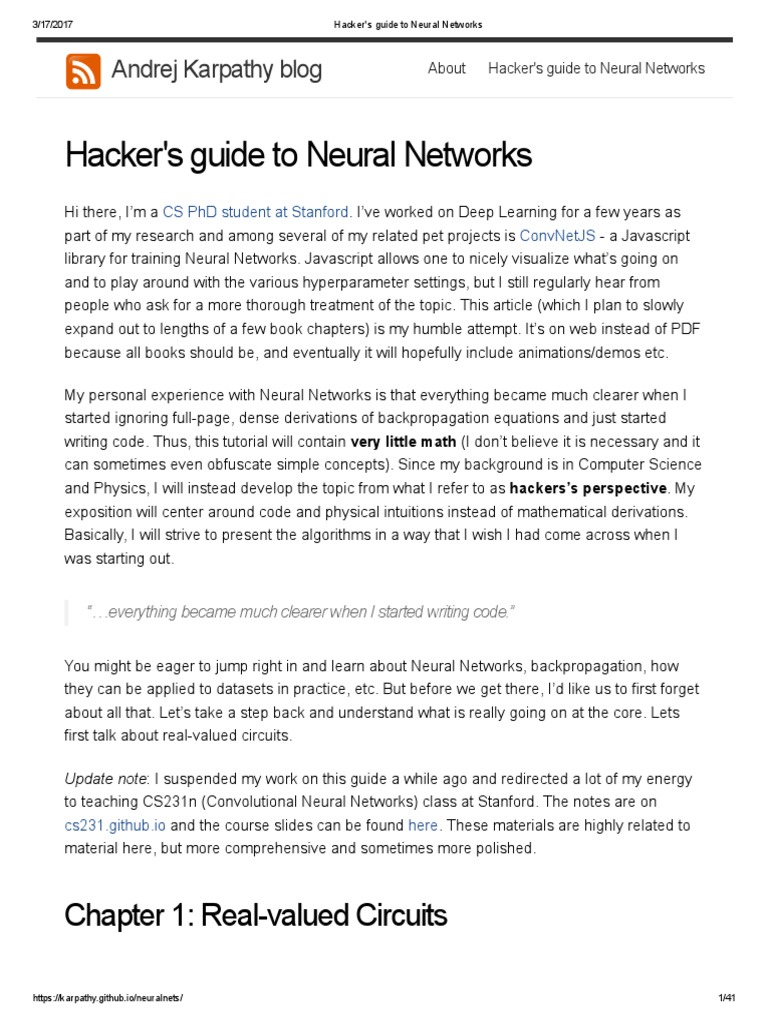 Hacker's Guide To Neural Networks | PDF | Derivative | Artificial ...