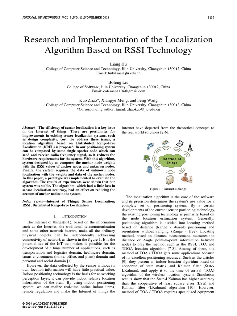 Research And Implementation Of The Localization Algorithm Based On Rssi Technology Pdf
