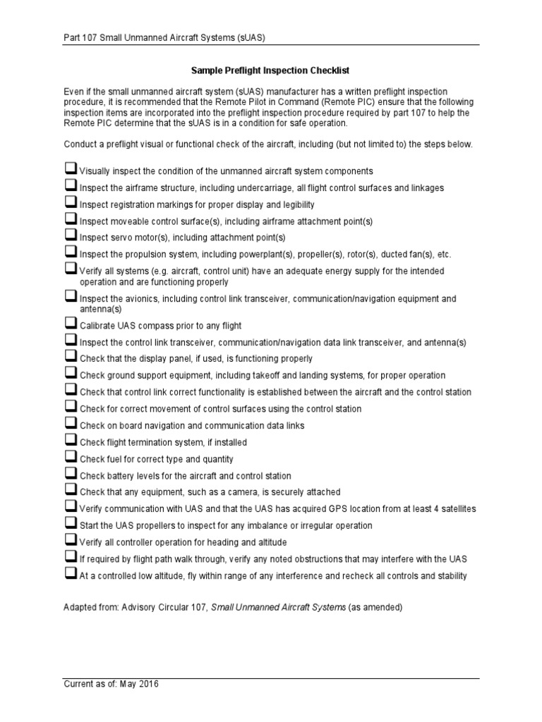 Preflight Inspection Checklist | PDF | Unmanned Aerial Vehicle | Aircraft