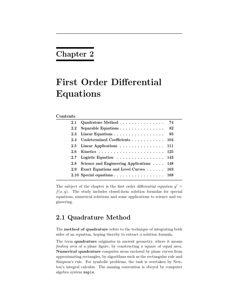 First Order Differential Equations: 2.1 Quadrature Method | PDF ...