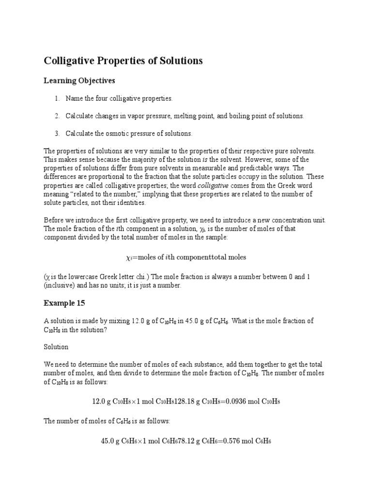 Colligative Properties of Solutions | PDF | Solution | Phases Of Matter