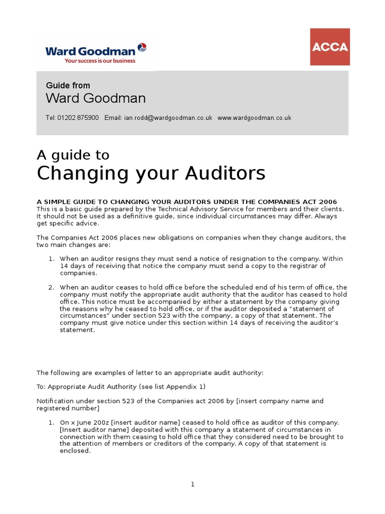 Changing Auditor 2006 Ward Goodman | PDF | Accounting | Audit