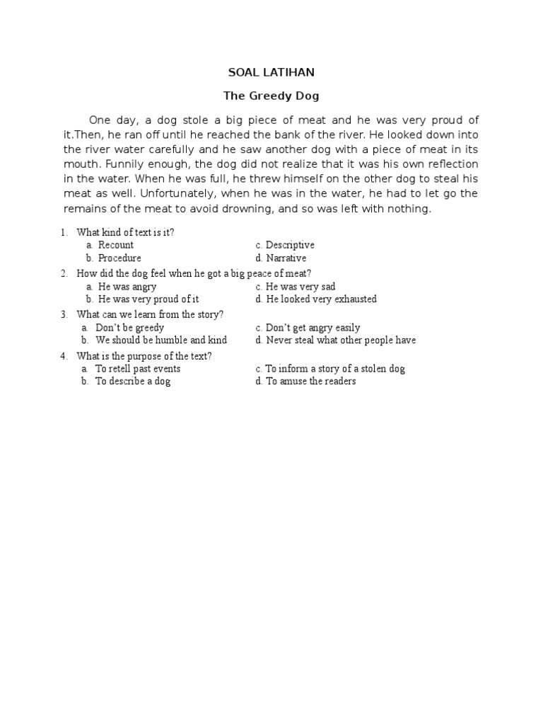 Soal Latihan The Greedy Dog | PDF