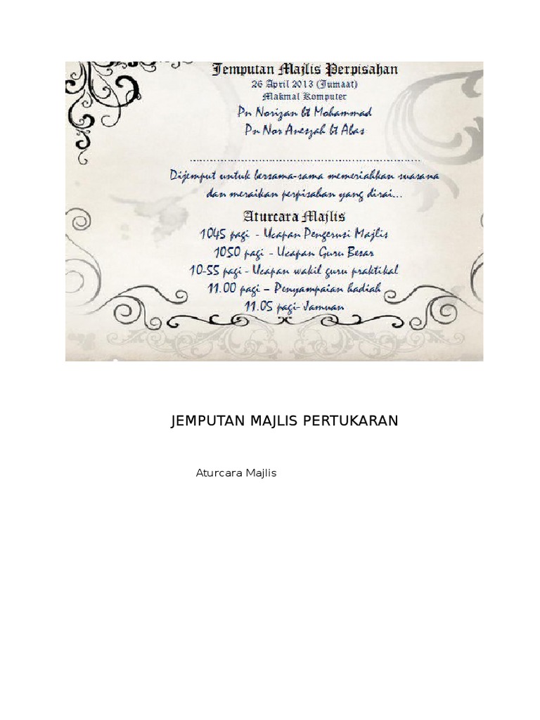 Jemputan Majlis Pertukaran | PDF