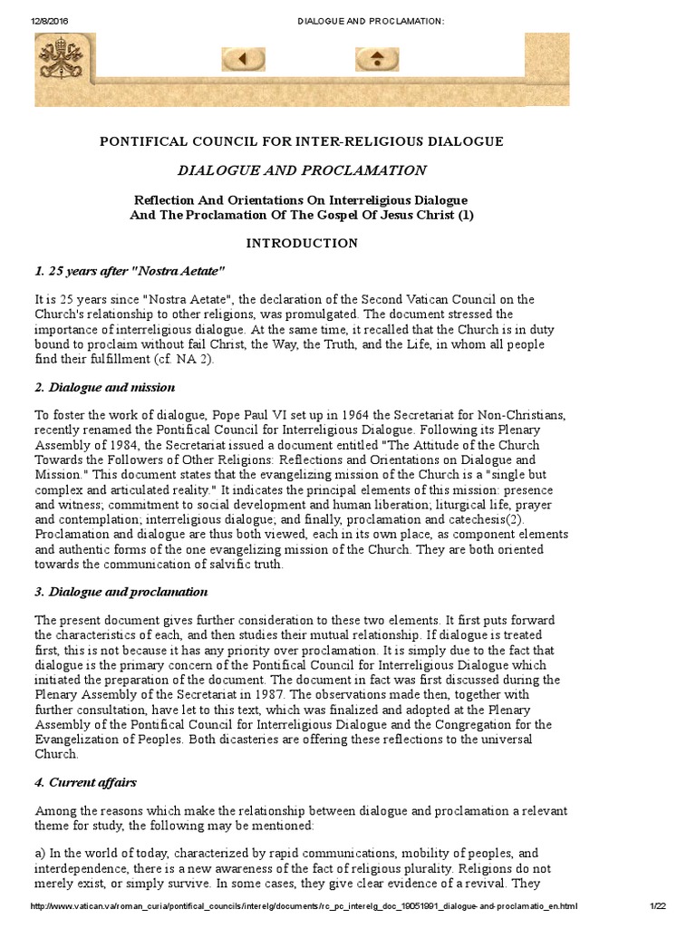 Dialogue and Proclamation (PONTIFICAL COUNCIL For INTERRELIGIOUS ...