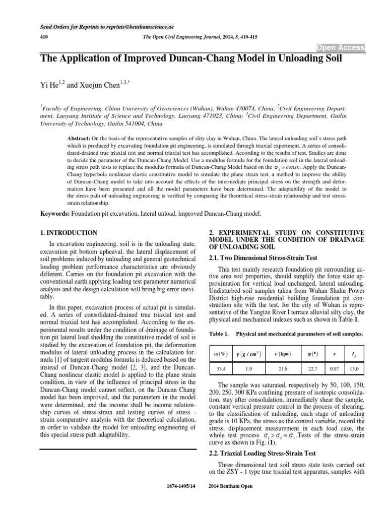 The Application of Improved Duncan-Chang Model in Unloading Soil | PDF ...