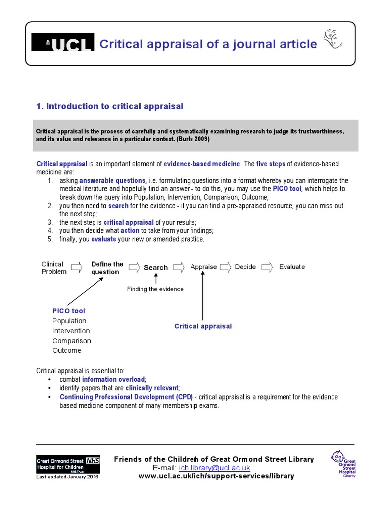 Critical Appraisal | PDF | Evidence Based Medicine | Randomized Controlled Trial