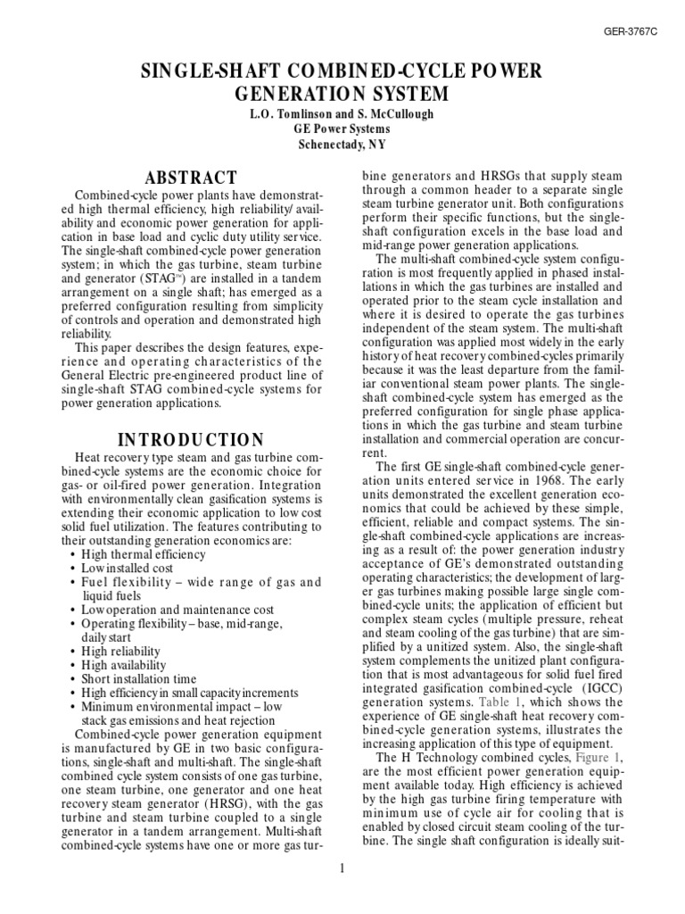 Ger 3767c Single Shaft Combined Cycle Power Generation System | PDF ...