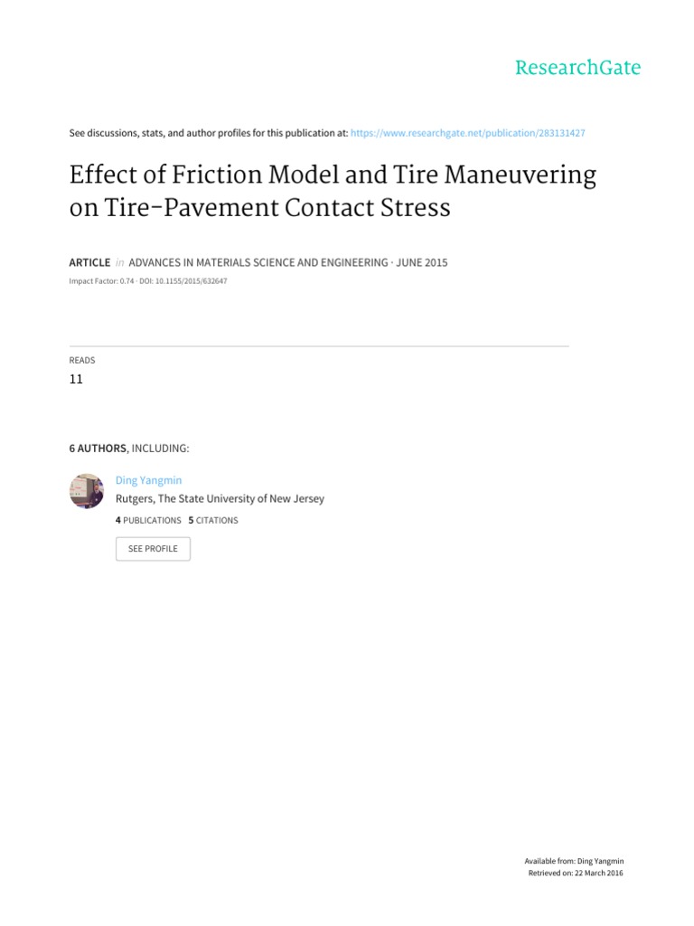 Effect of Friction Model and Tire Maneuvering On Tire-Pavement Contact ...