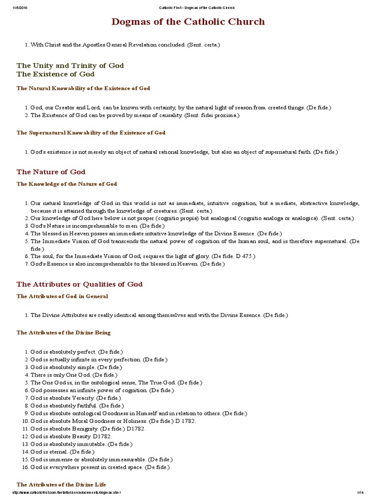 Catholic First - Dogmas of The Catholic Church | PDF | Grace In ...