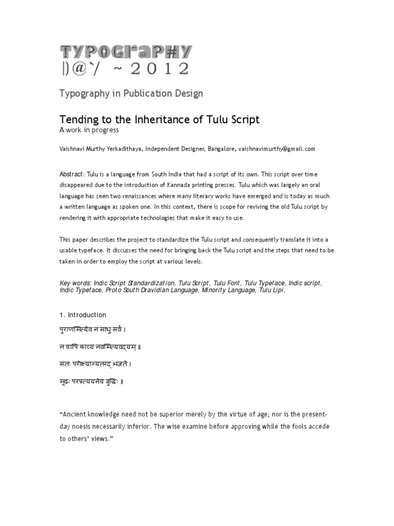 Tending To The Inheritance of Tulu Script: Typography in Publication ...