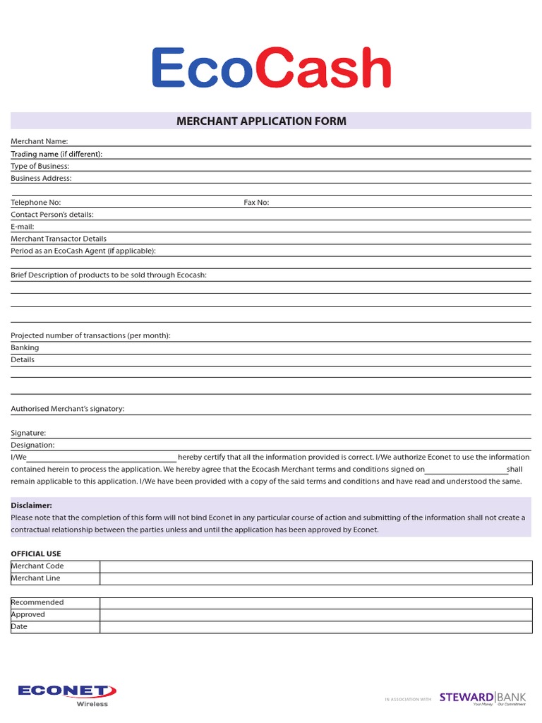 EcoCash Merchant Application Form | Arbitration | Indemnity