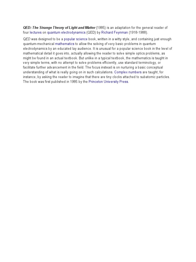 Feynman's QED: A Popular Science Guide | PDF | Teaching Methods ...