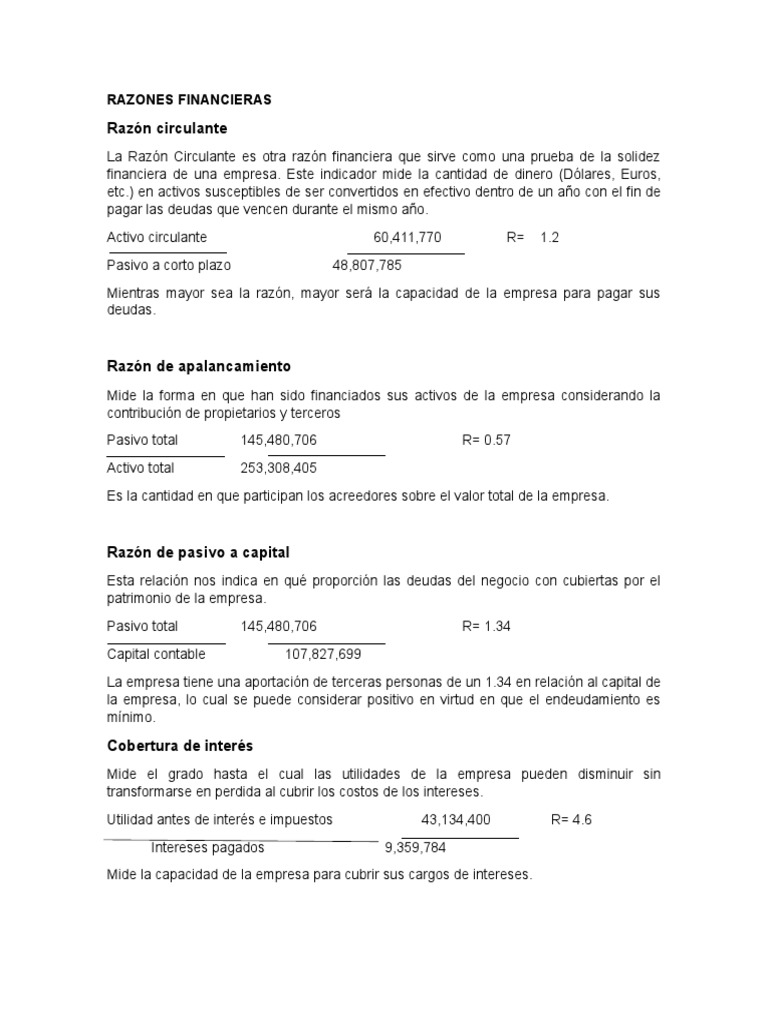 Razón Circulante | PDF | Compartir (Finanzas) | Bancos