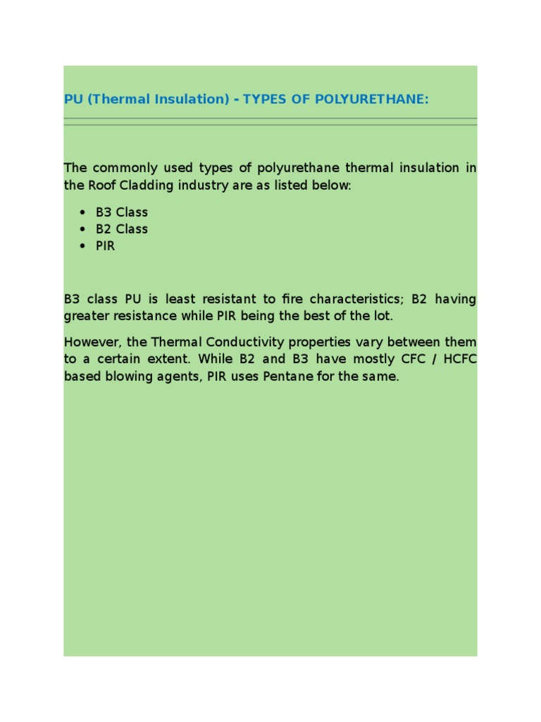 PU (Thermal Insulation) - TYPES OF POLYURETHANE | PDF