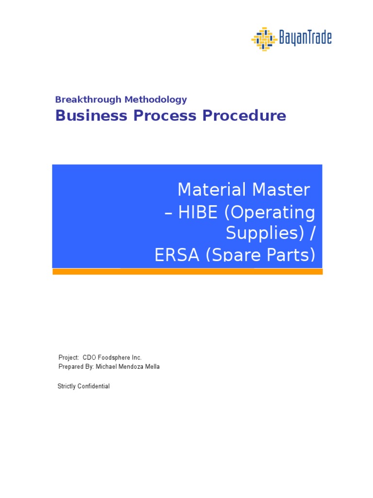 BPP of Material Master Creation HIBE and ERSA MIS-MMM | Download Free ...