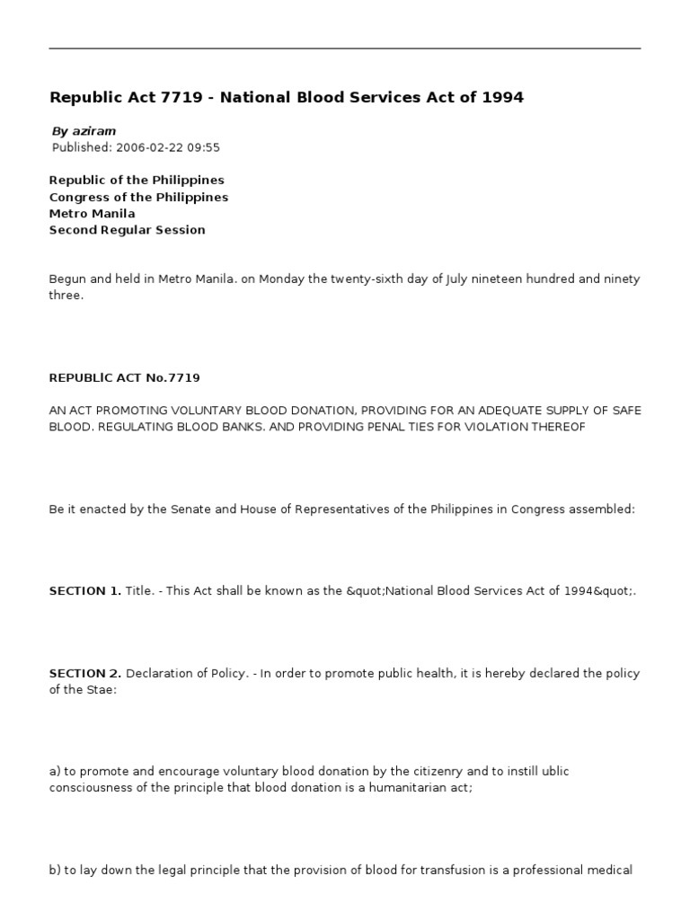 RA 7719 | Blood Donation | Blood Transfusion